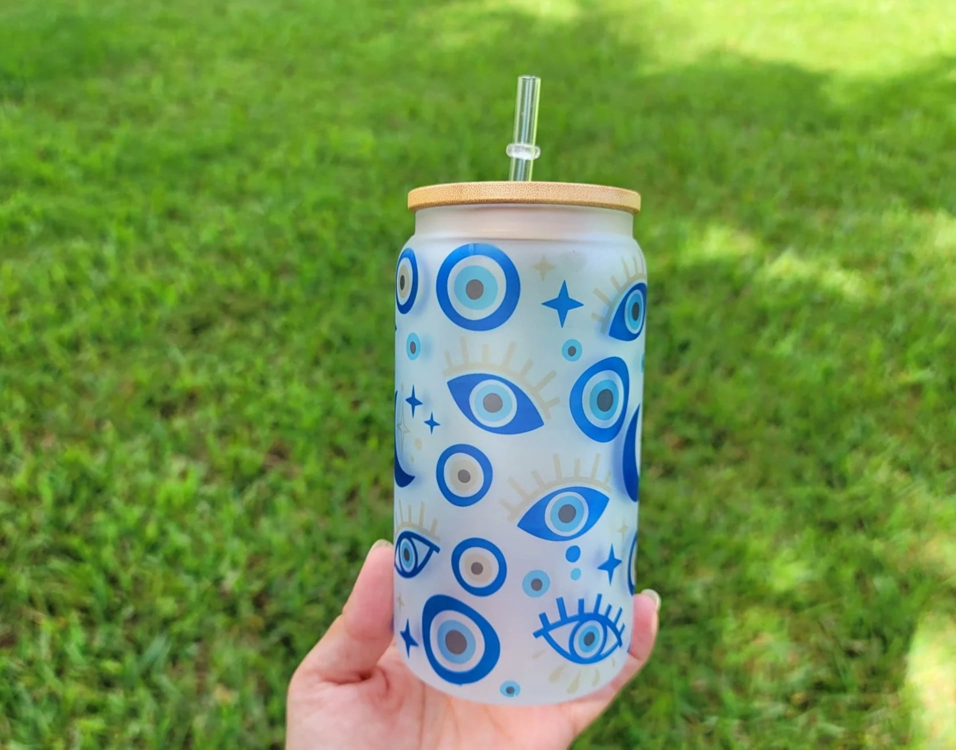 Evil Eye Beer Can Glass | Boho Coffee Glass | Aesthetic Coffee Glass ...
