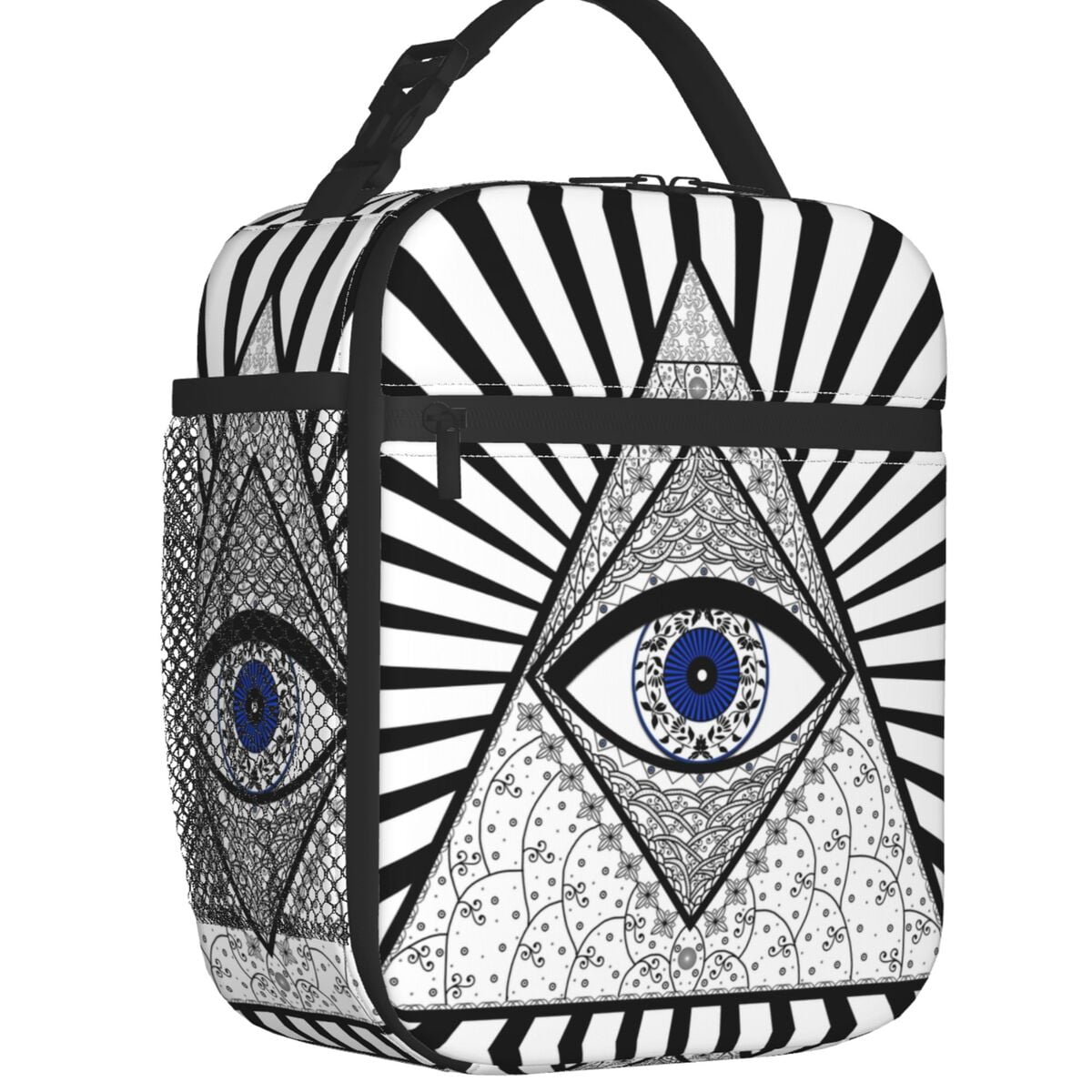 Evil Eye Charms On White Insulated Lunch Tote Bag for Women Moroccan ...