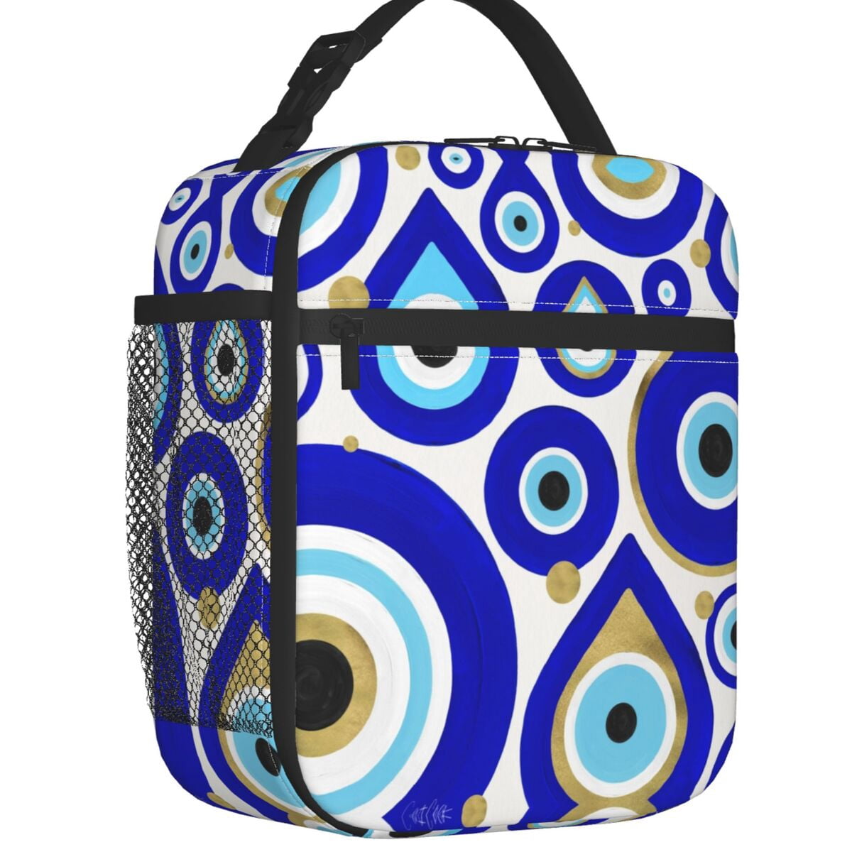 Evil Eye Charms On White Insulated Lunch Tote Bag for Women Moroccan ...