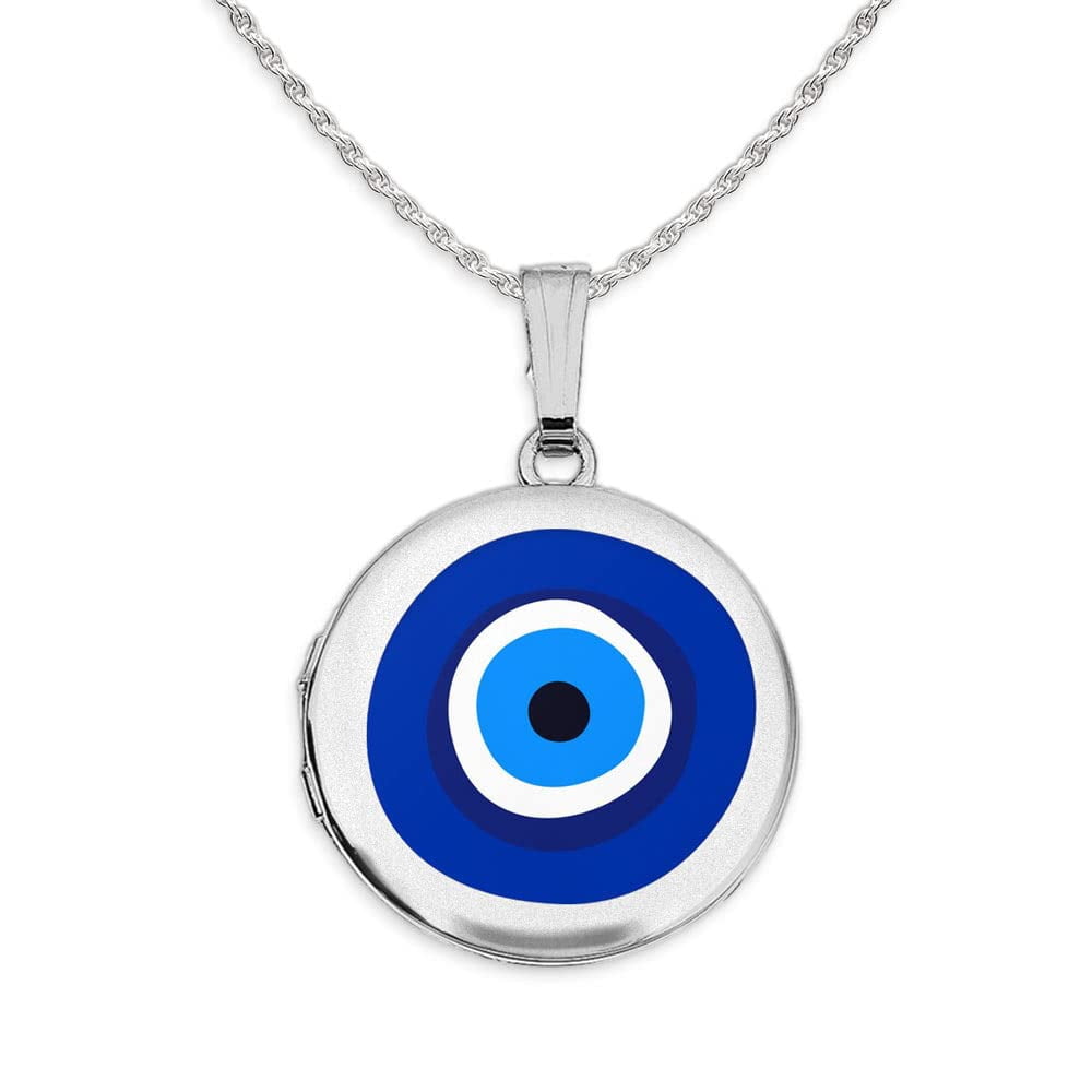 Evil Eye Color Round Locket - 3/4 inch x 3/4 inch - Sterling Silver ...