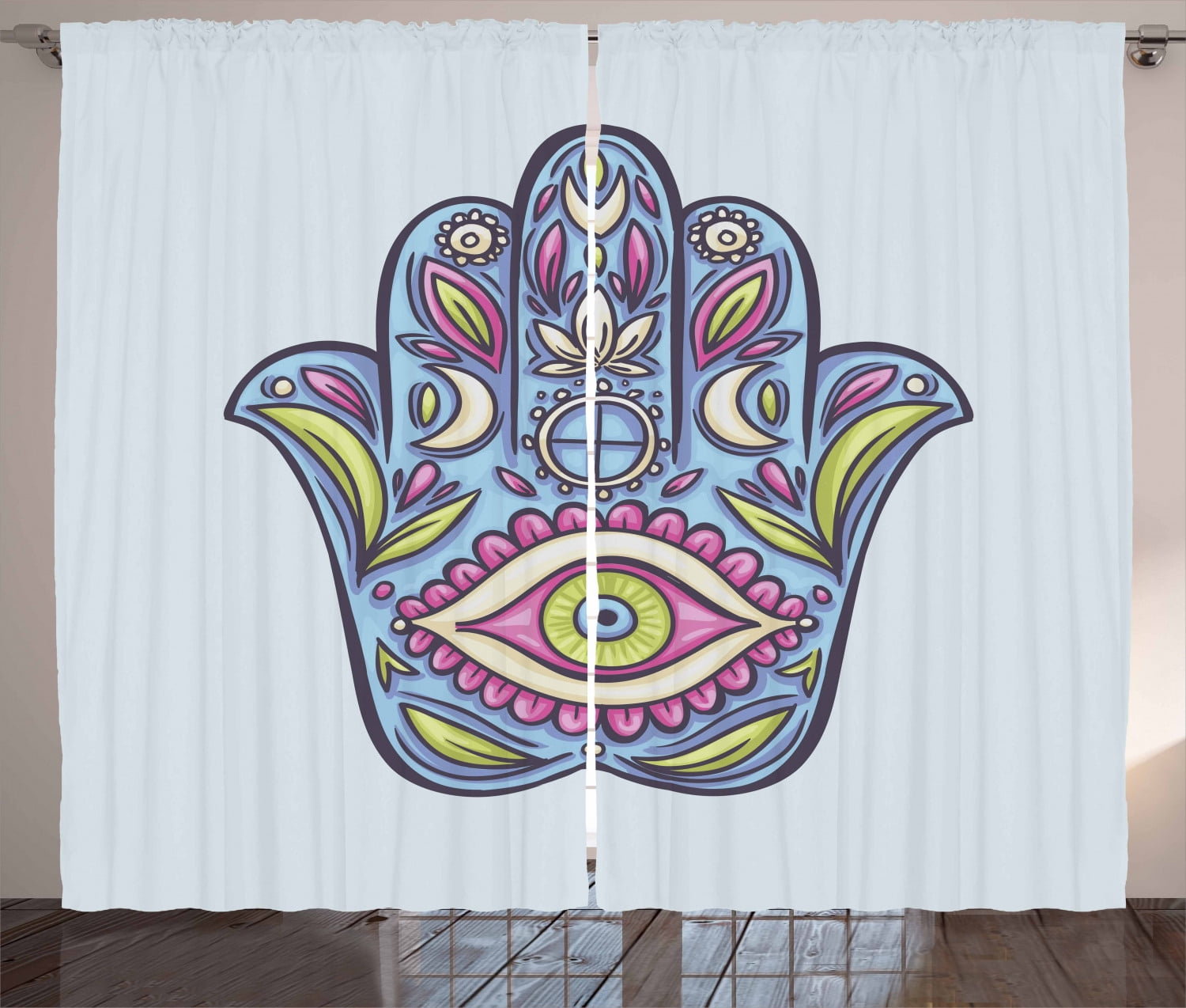 Ambesonne Evil Eye Curtains 2 Panel Set, Doodle Colorful Hamsa, 108" x ...