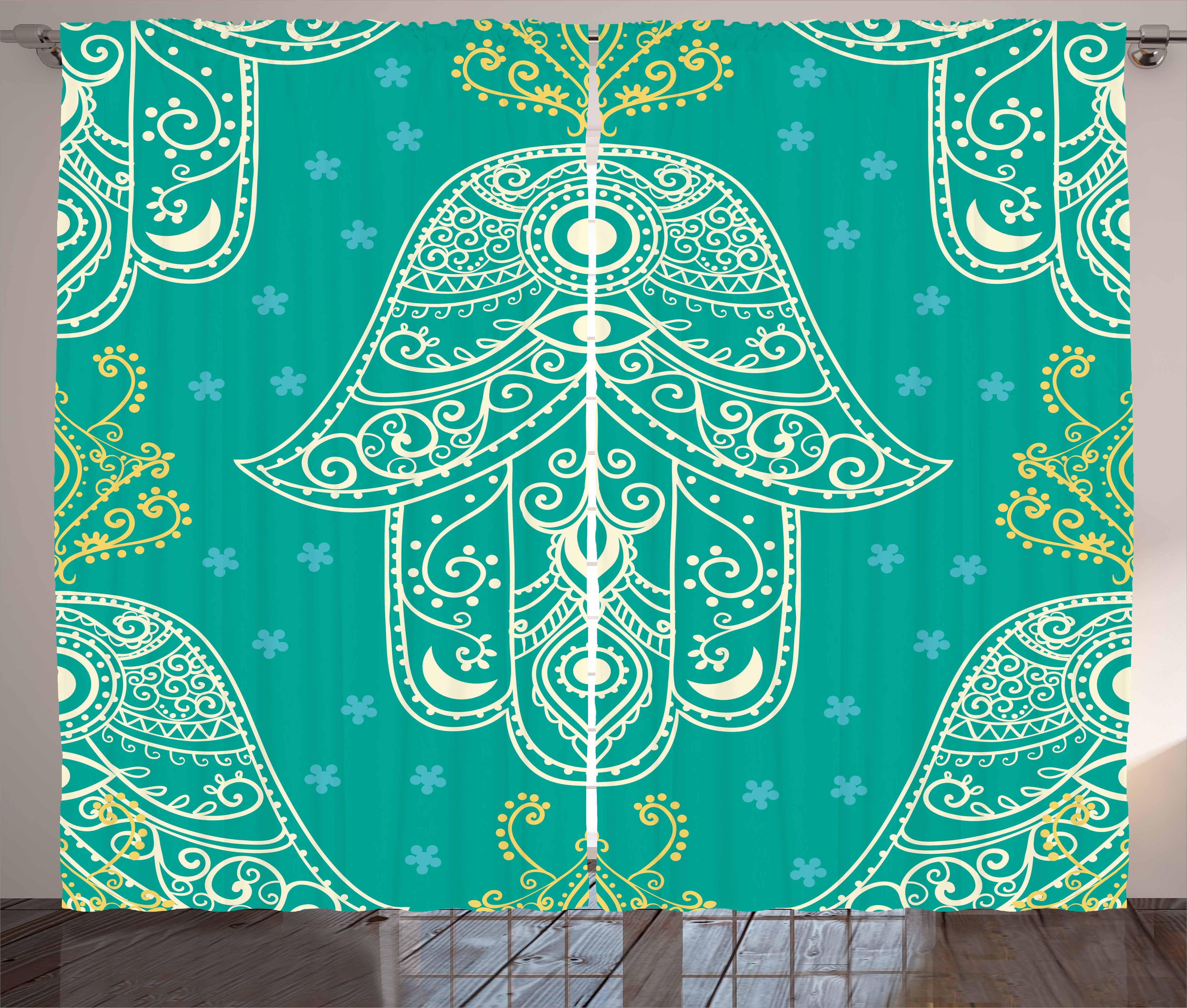 Ambesonne Evil Eye Curtains 2 Panel Set, Folk Hand Pattern Daisies, 108 ...