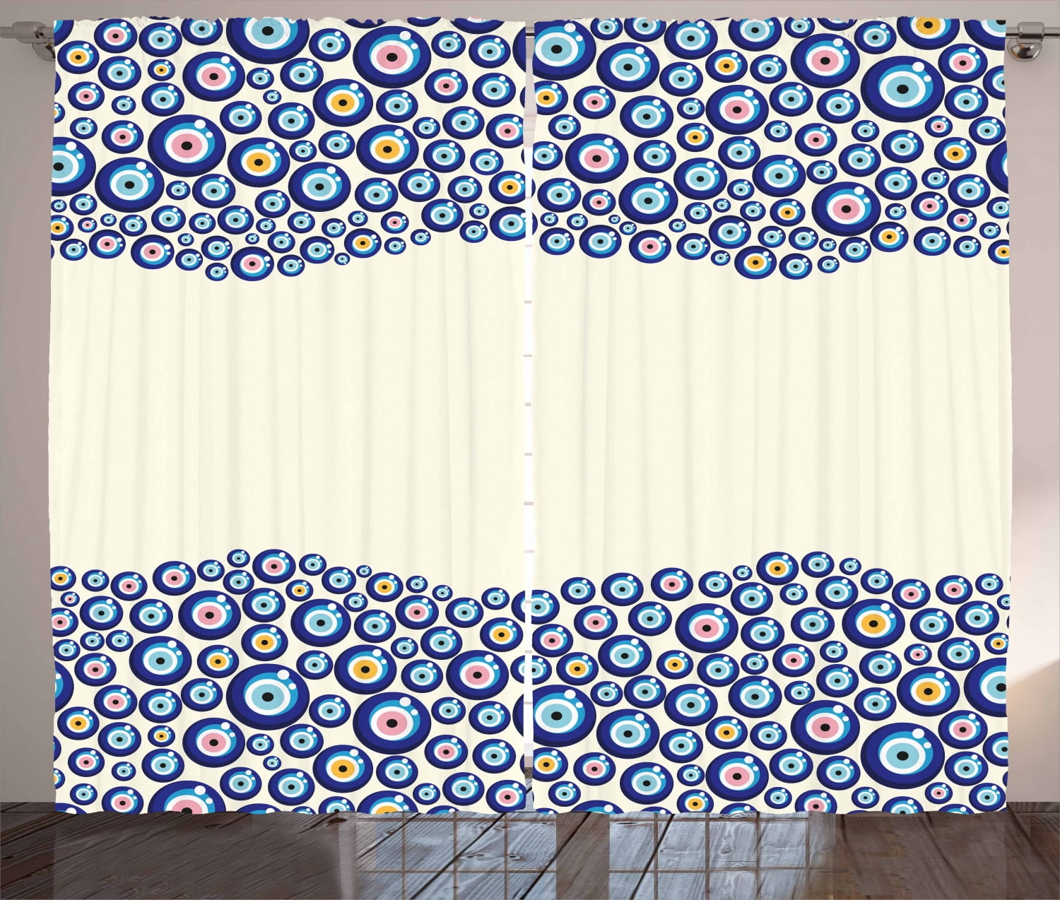 Ambesonne Evil Eye Curtains 2 Panel Set, Framework, 108" x 96", Blue ...