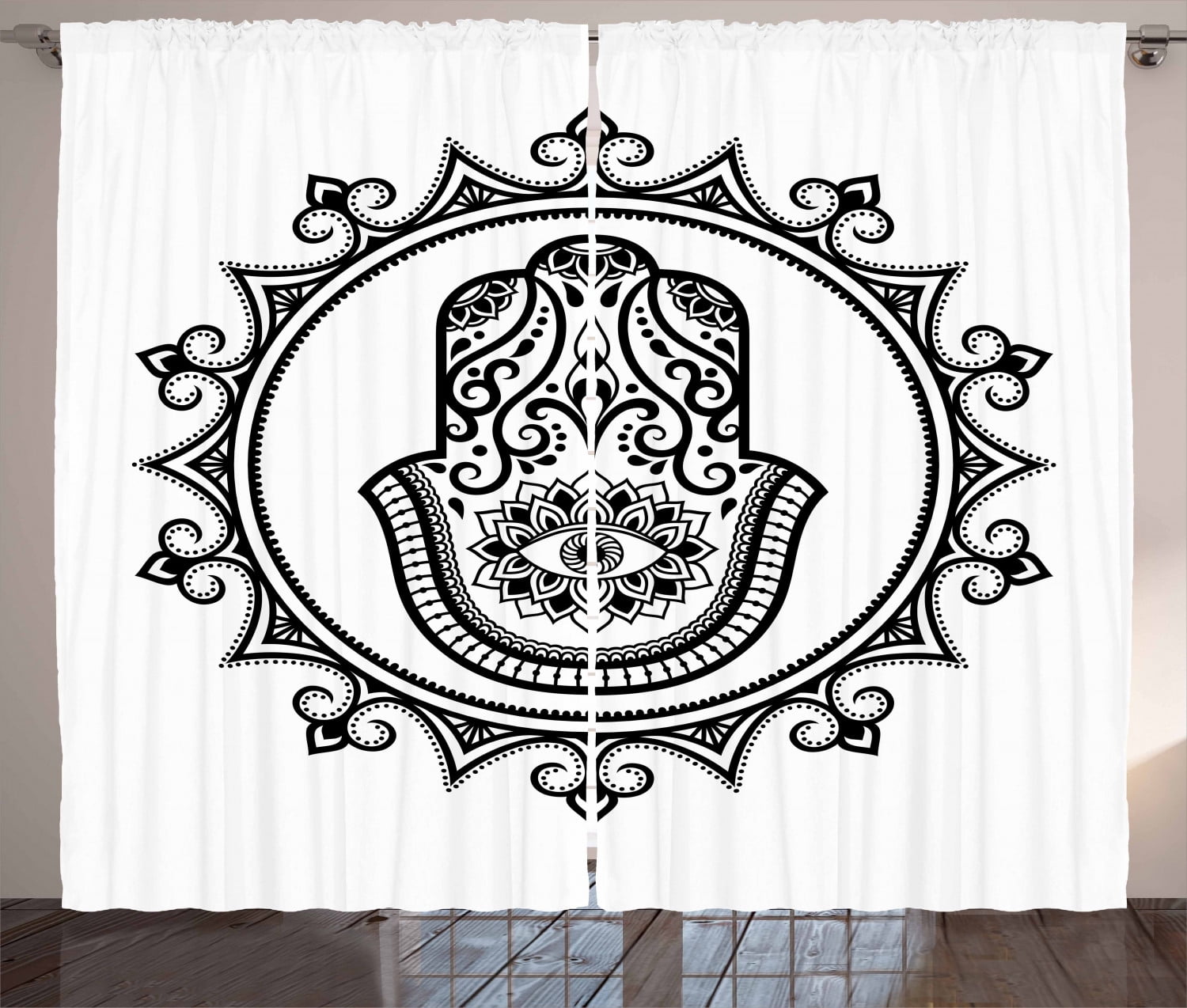 Ambesonne Evil Eye Curtains 2 Panel Set, Hamsa Mandala Shape Art, 108 ...
