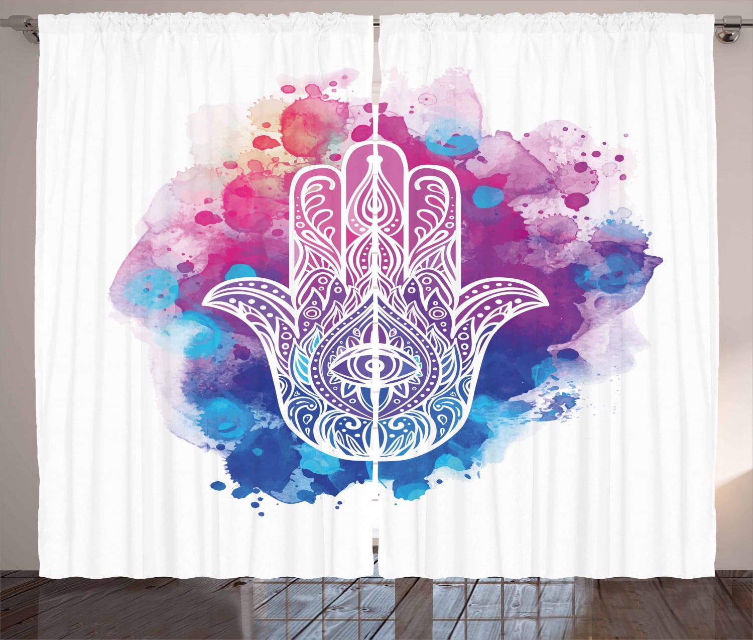 Ambesonne Evil Eye Curtains 2 Panel Set, Watercolor Hamsa Art, 108" x ...