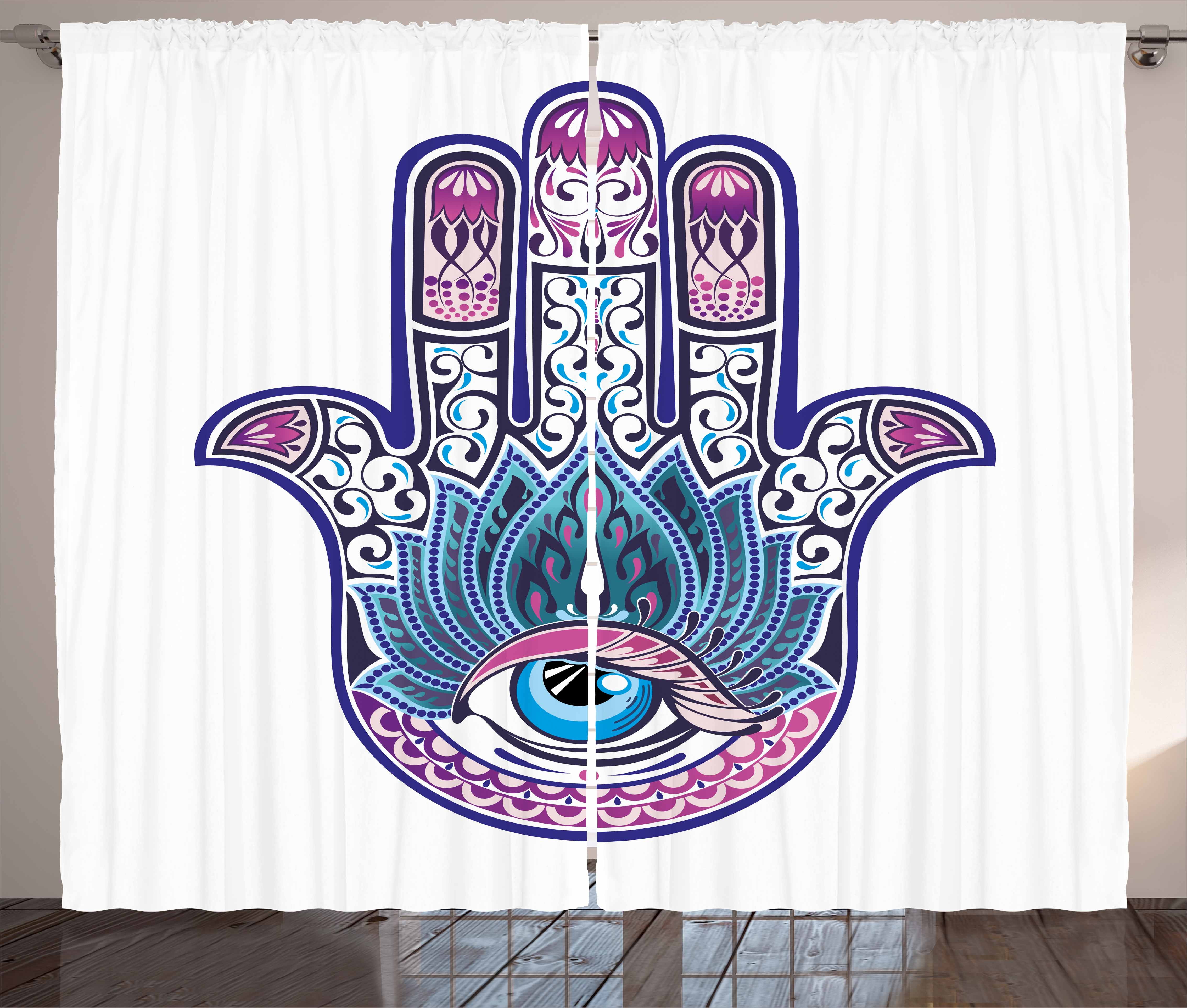 Ambesonne Evil Eye Curtains 2 Panel Set, All Seeing Eye Lotus Motif ...