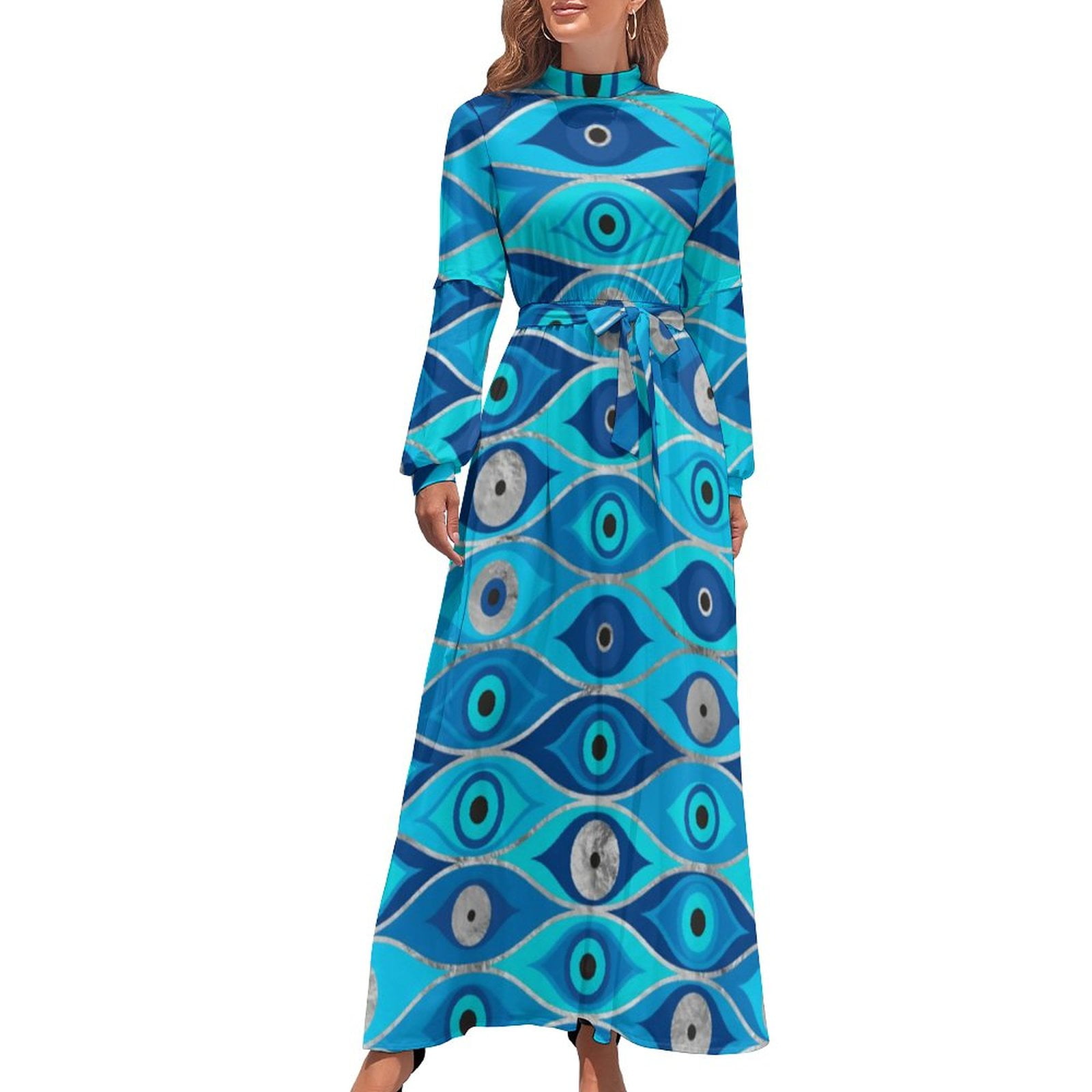 Evil Eye Dress High Waist Greek Amulet Print Pattern Boho Beach Dresses ...