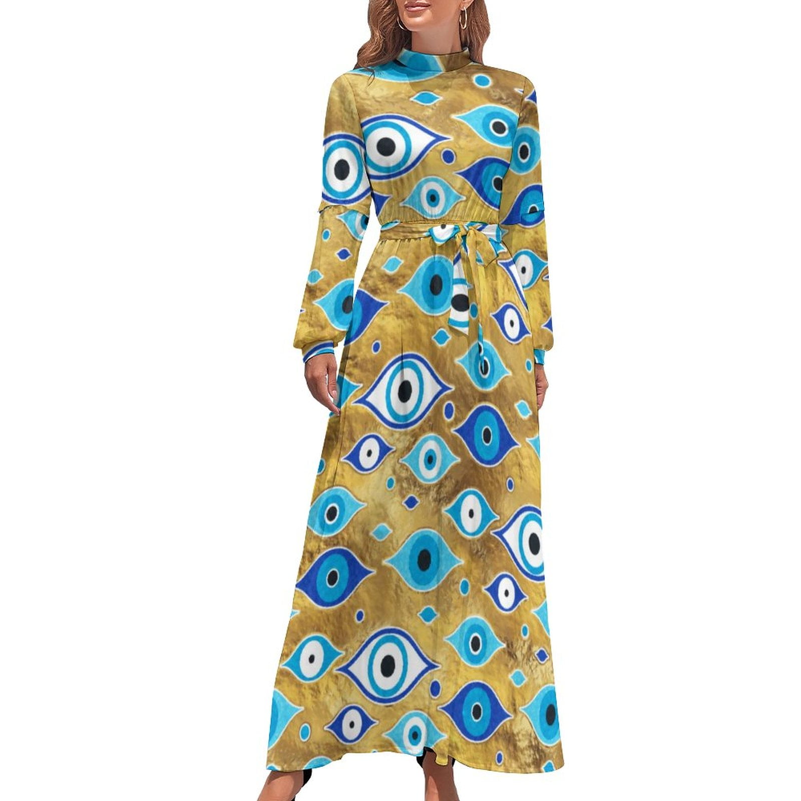 Evil Eye Dress High Waist Greek Amulet Print Pattern Boho Beach Dresses ...