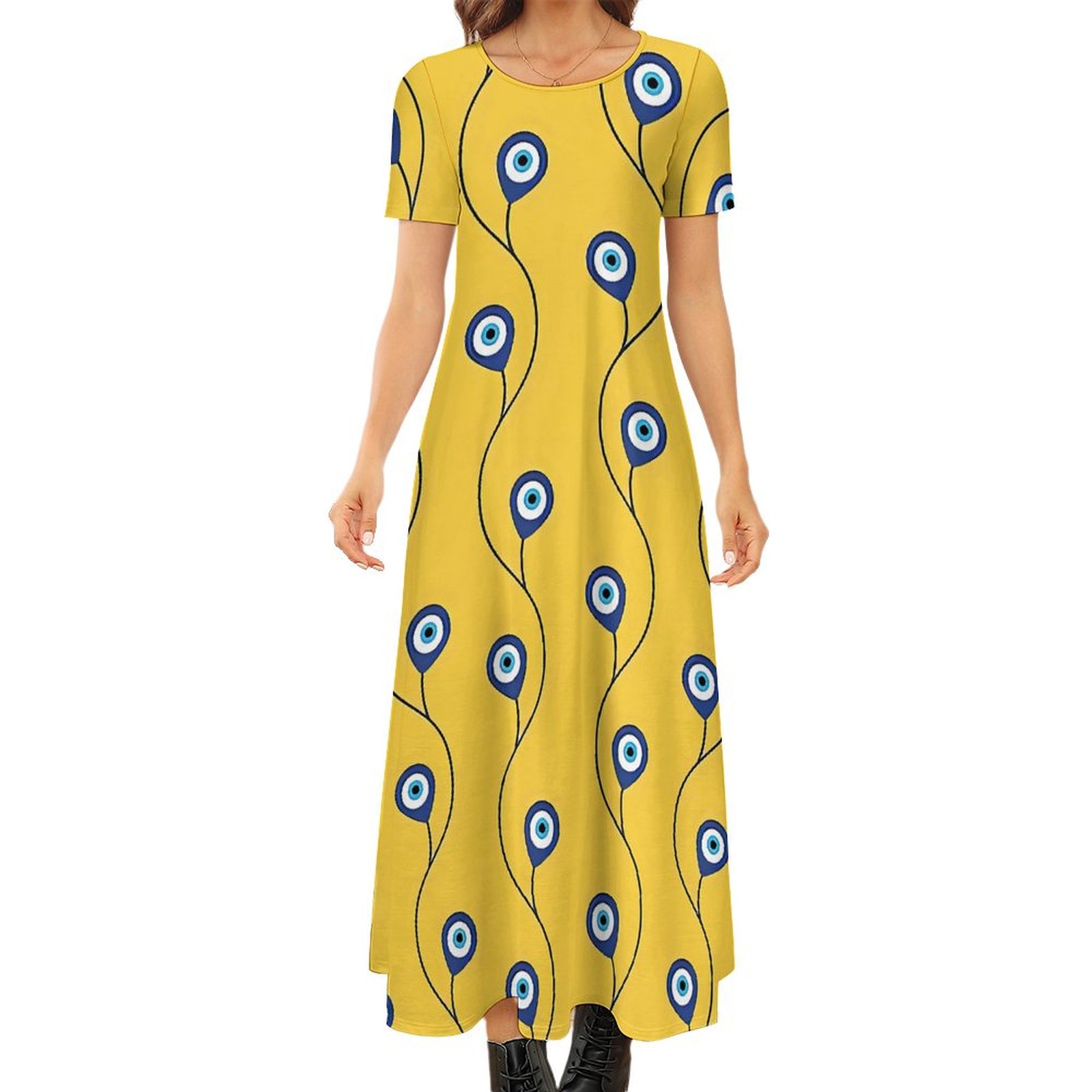 Evil Eye Dress Middle Eastern Symbolism Kawaii Maxi Dress Short Sleeve ...