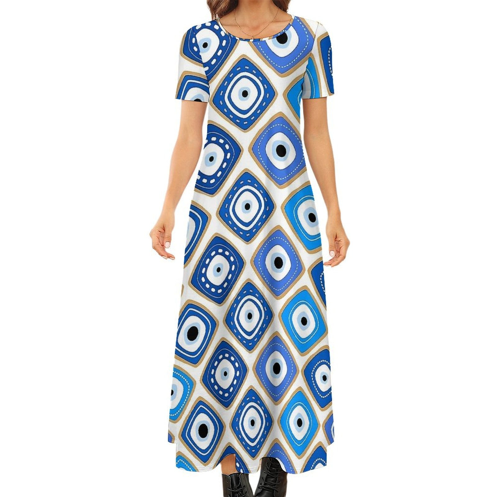 Evil Eye Dress Middle Eastern Symbolism Kawaii Maxi Dress Short Sleeve ...