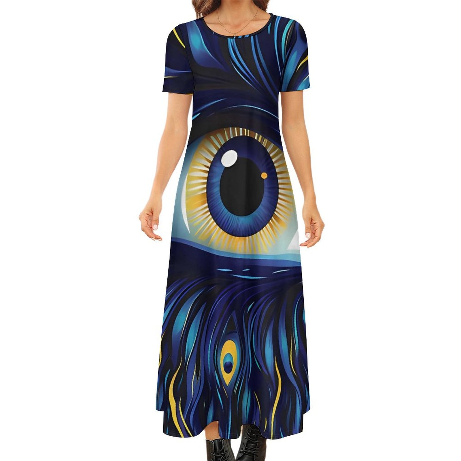 Evil Eye Dress Middle Eastern Symbolism Kawaii Maxi Dress Short Sleeve ...