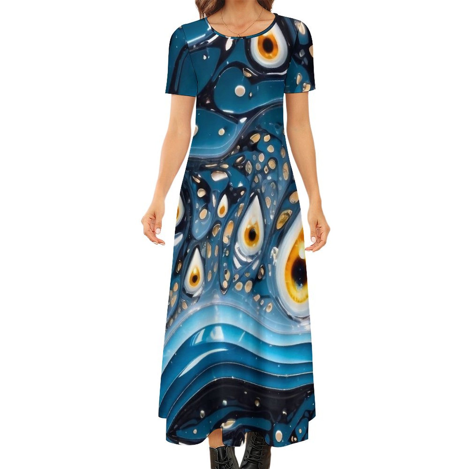 Evil Eye Dress Middle Eastern Symbolism Kawaii Maxi Dress Short Sleeve ...