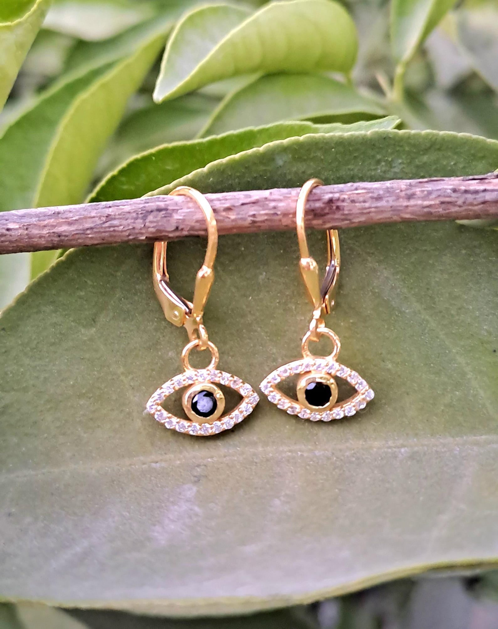 Evil Eye Drop Earrings, CZ Stone, Sterling Silver Hoops - Walmart.com