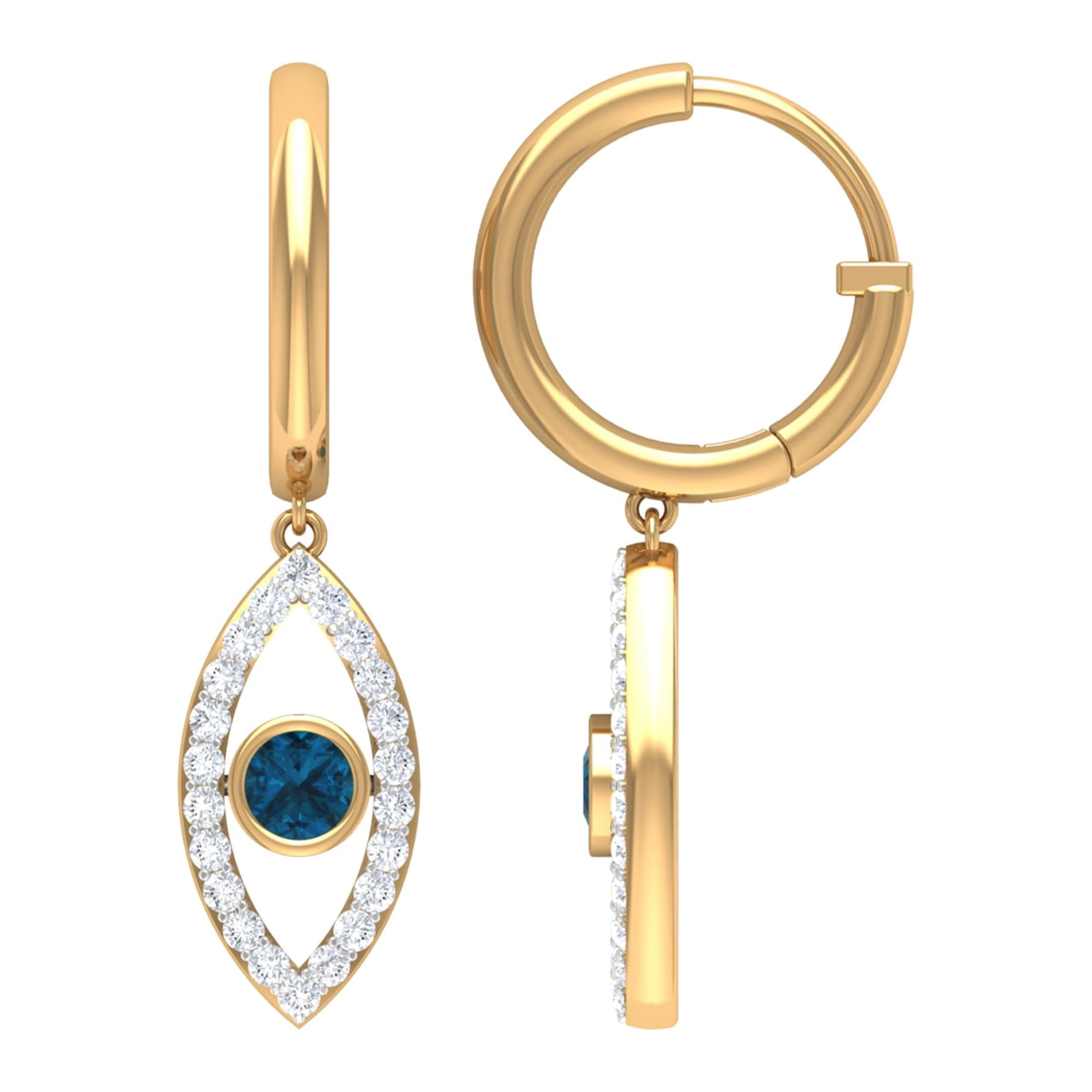 Rosec Jewels Evil Eye Drop Hoop Earrings with London Blue Topaz and ...