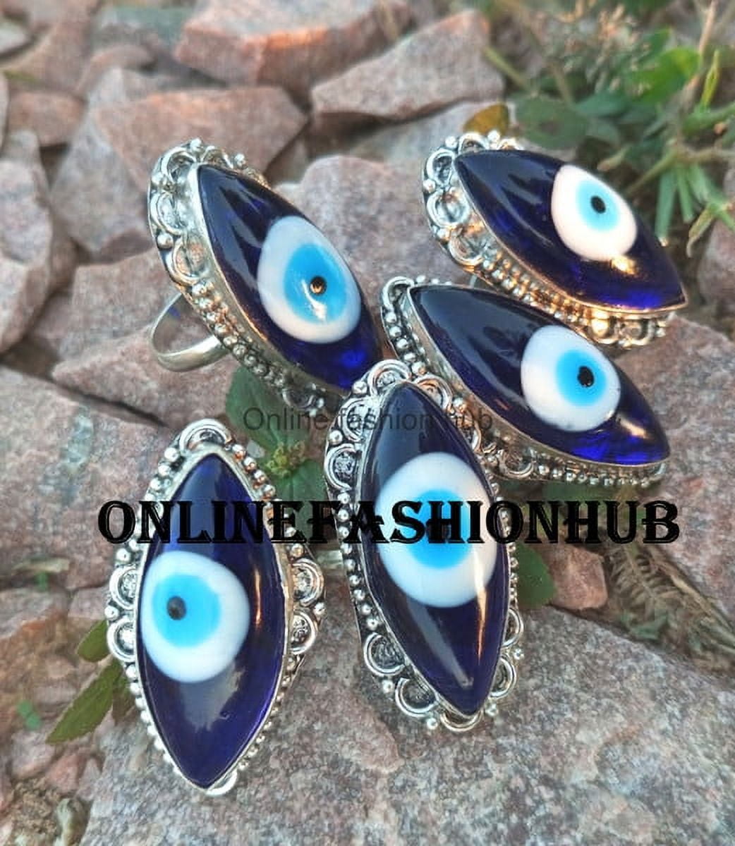 Evil Eye Gemstone 925 Sterling Silver Plated Handmade Ring 75 pcs ...