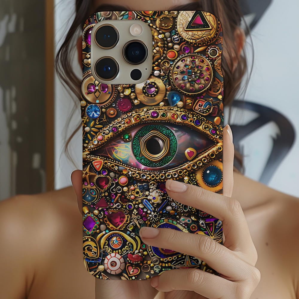 Evil Eye Gold Gemstone Mosaic Collage Phone Case with iPhone 17 to 11 ...