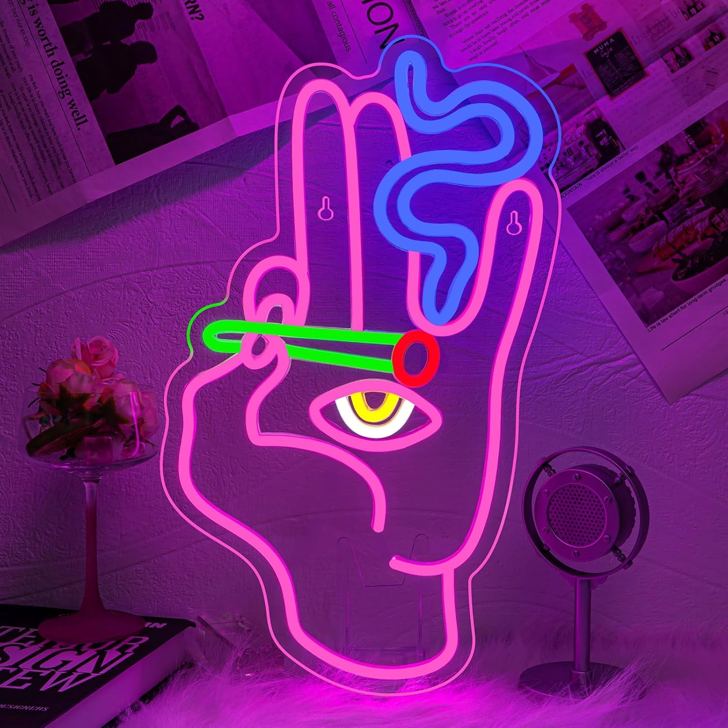 Evil Eye Hand Neon Sign for Wall Decor Blue Lights Hamsa Light Signs ...