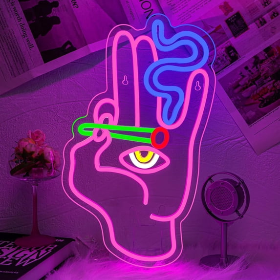 Evil Eye Hand Neon Sign for Wall Decor Blue Lights Hamsa Light Signs ...