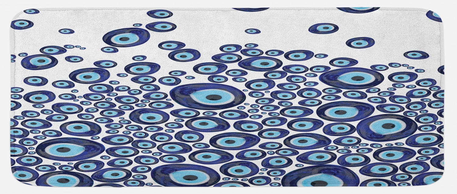Evil Eye Kitchen Mat, Culture Folkloric Luck Glass Look Beads Graphic ...