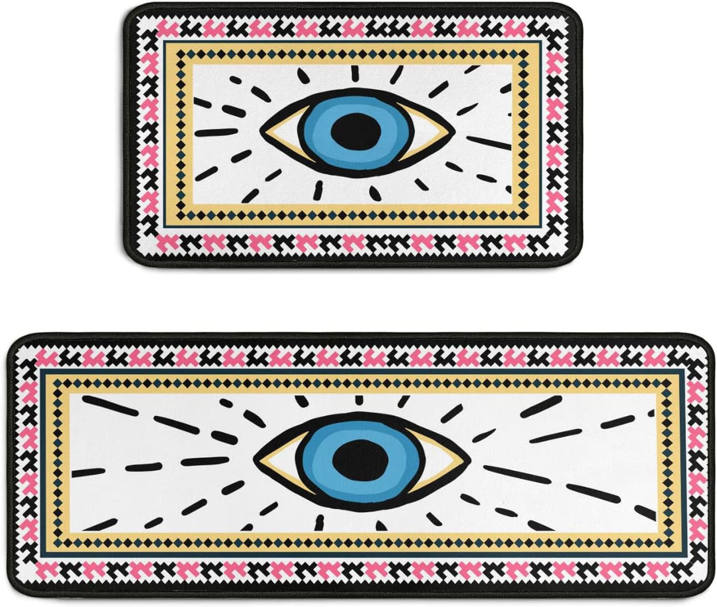 Evil Eye Kitchen Rugs Set of 2 Boho Non-Slip White Kitchen Rug and Mat ...