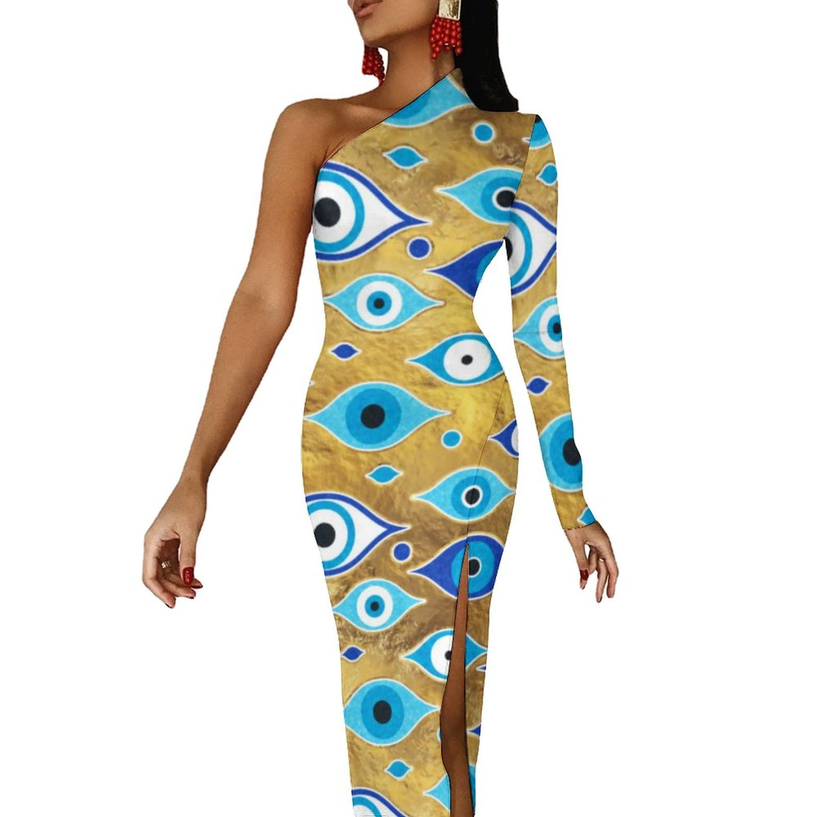 Evil Eye Long Dress Womens Greek Amulet Street Wear Maxi Dress Autumn ...