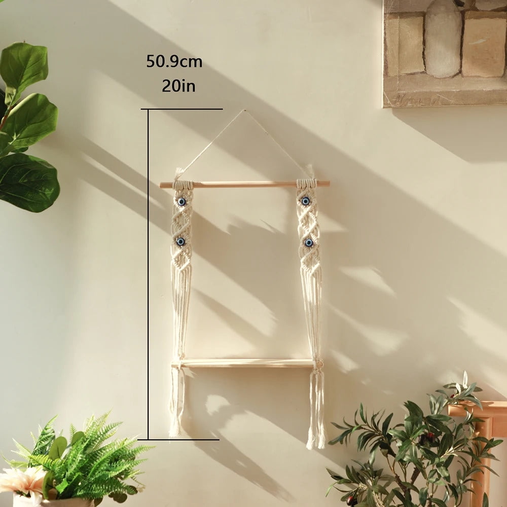 Evil Eye Macrame Floating Wall Shelf With Sticks Home Decoration Boho ...