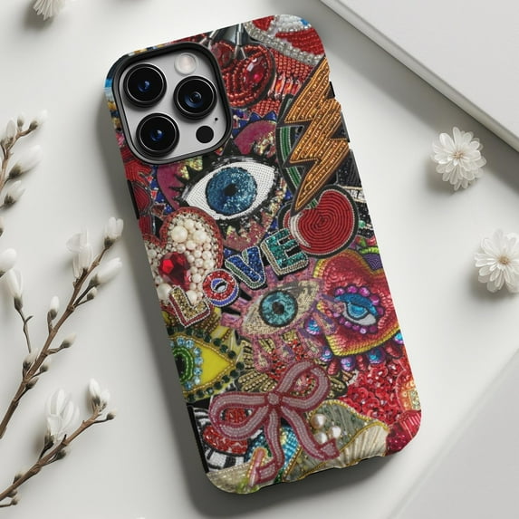 Evil Eye Mosaic 3D Decoden Style Phone Case with iPhone 17 to 11 Pro ...