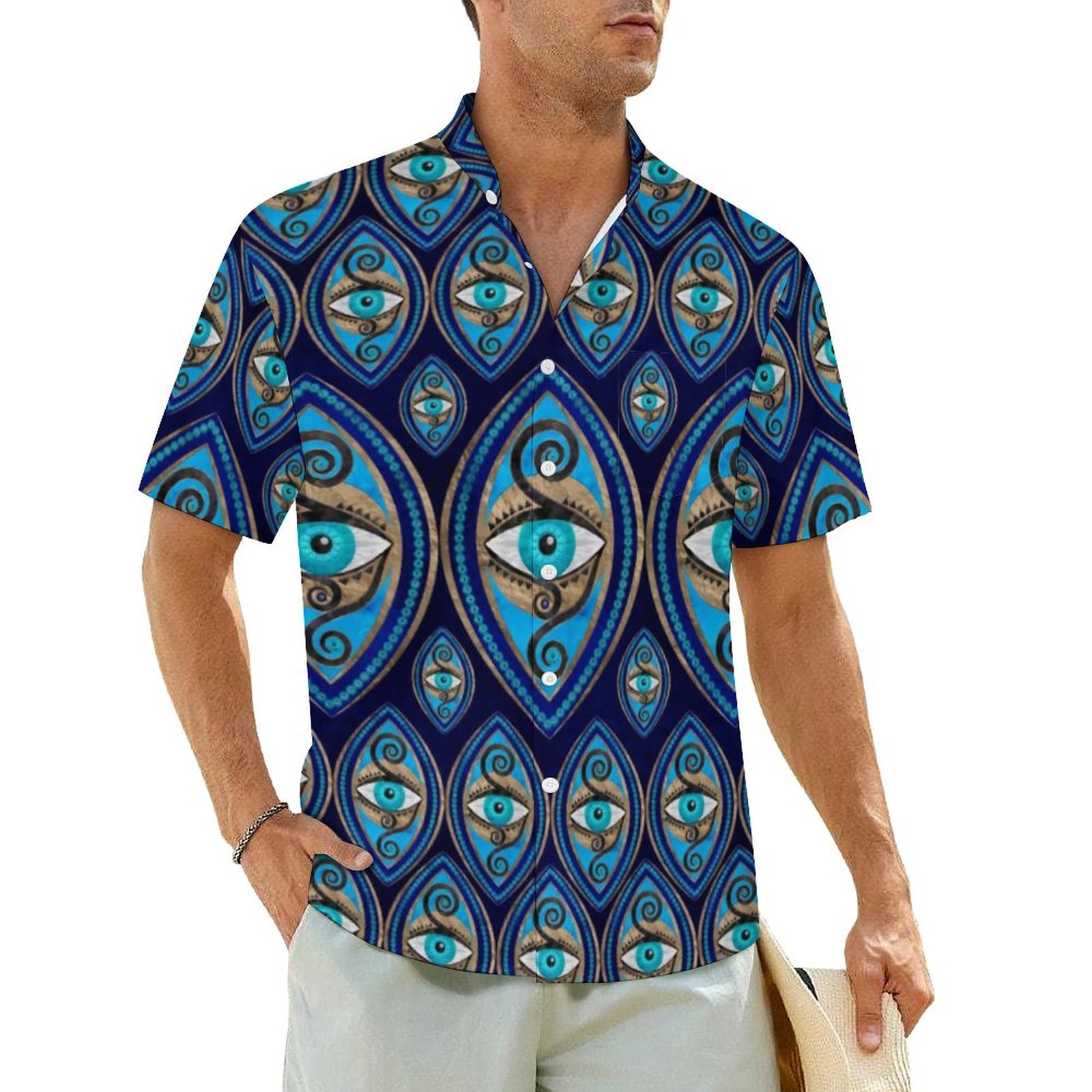 Evil Eye Nazar Casual Shirt Greek Amulet Print Retro Hawaii Shirts Men ...