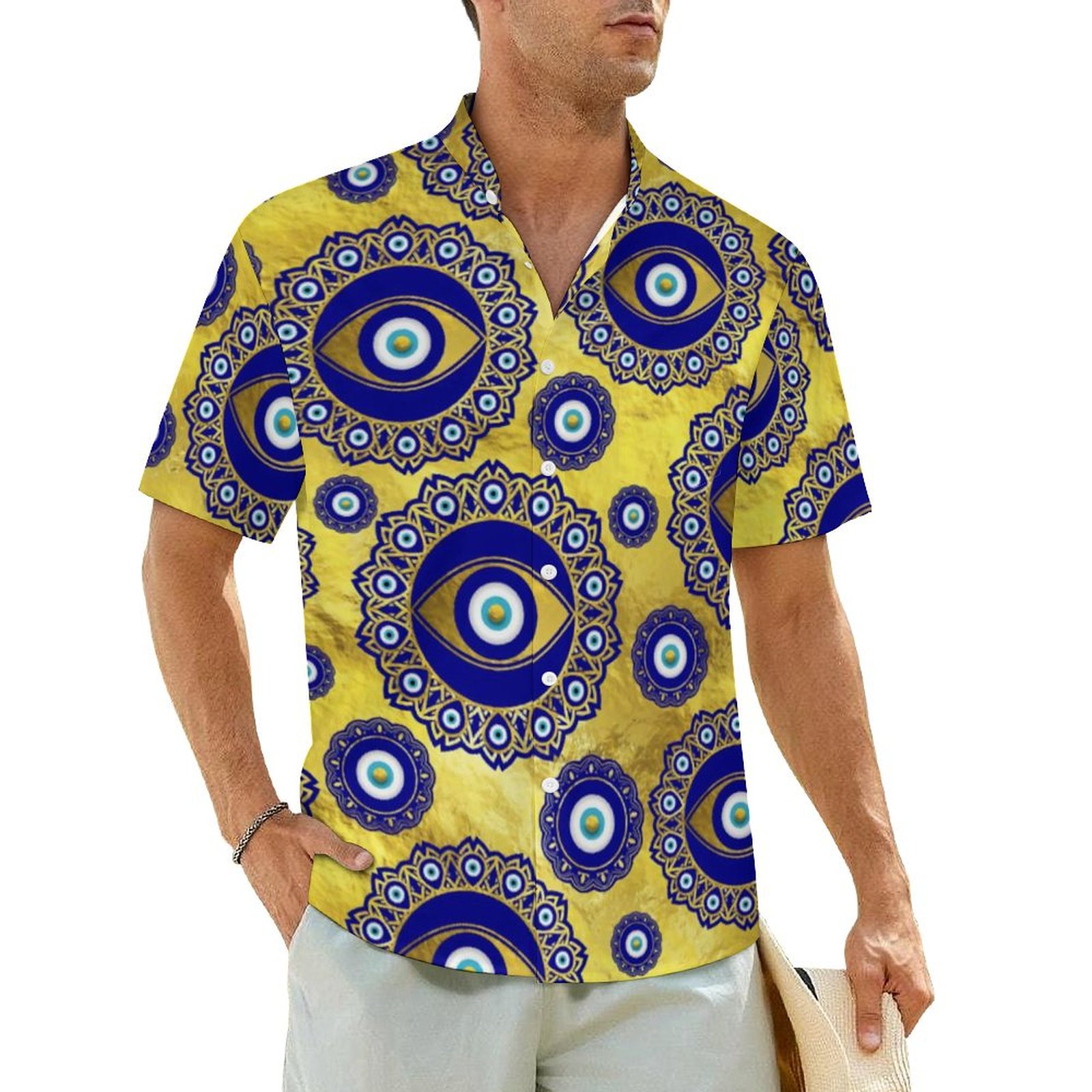 Evil Eye Nazar Casual Shirt Greek Amulet Print Retro Hawaii Shirts Men ...