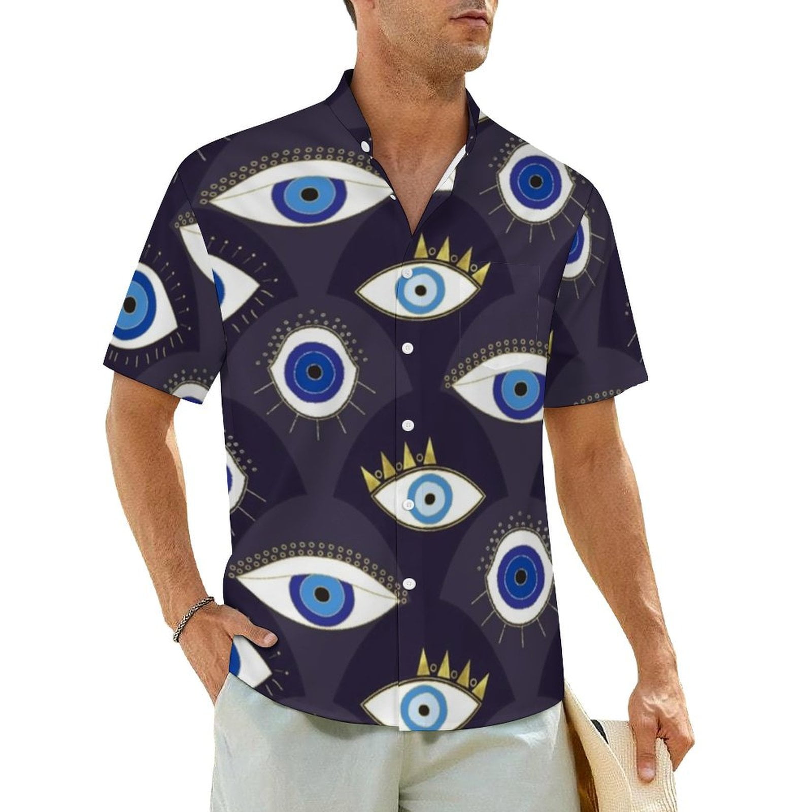 Evil Eye Nazar Casual Shirt Greek Amulet Print Retro Hawaii Shirts Men ...