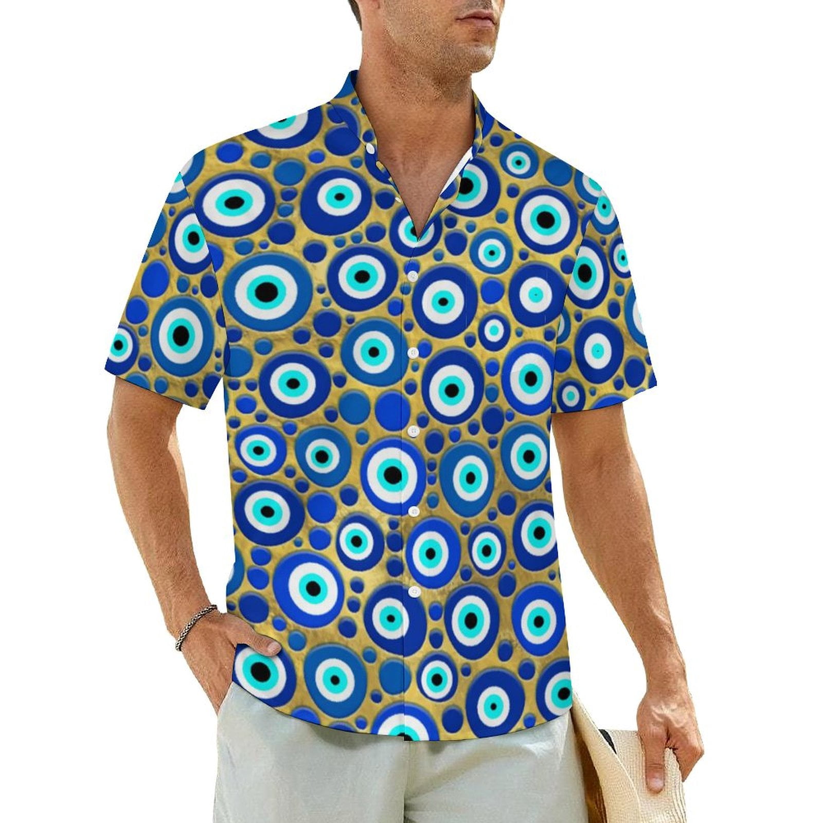 Evil Eye Nazar Casual Shirt Greek Amulet Print Retro Hawaii Shirts Men ...