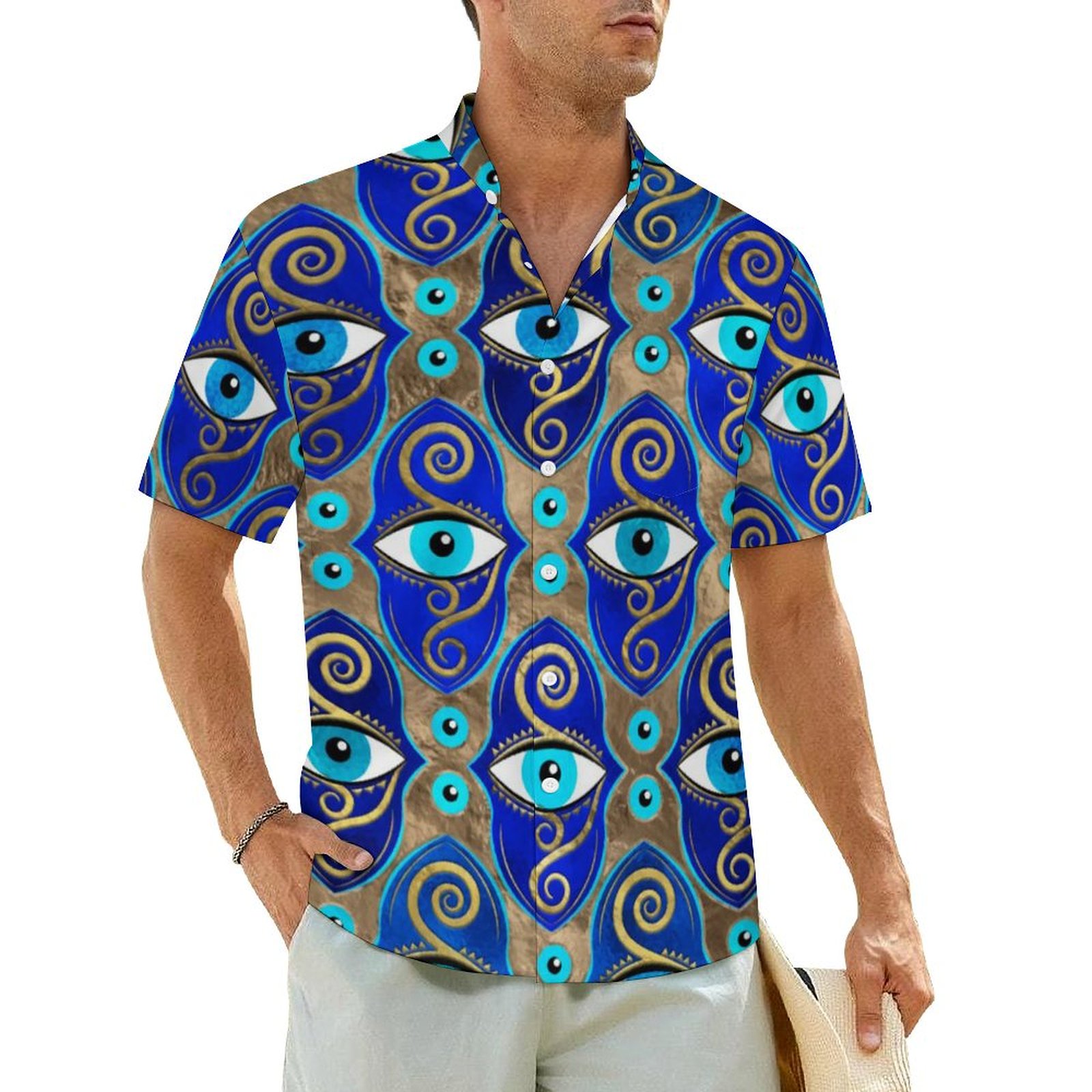 Evil Eye Nazar Casual Shirt Greek Amulet Print Retro Hawaii Shirts Men ...