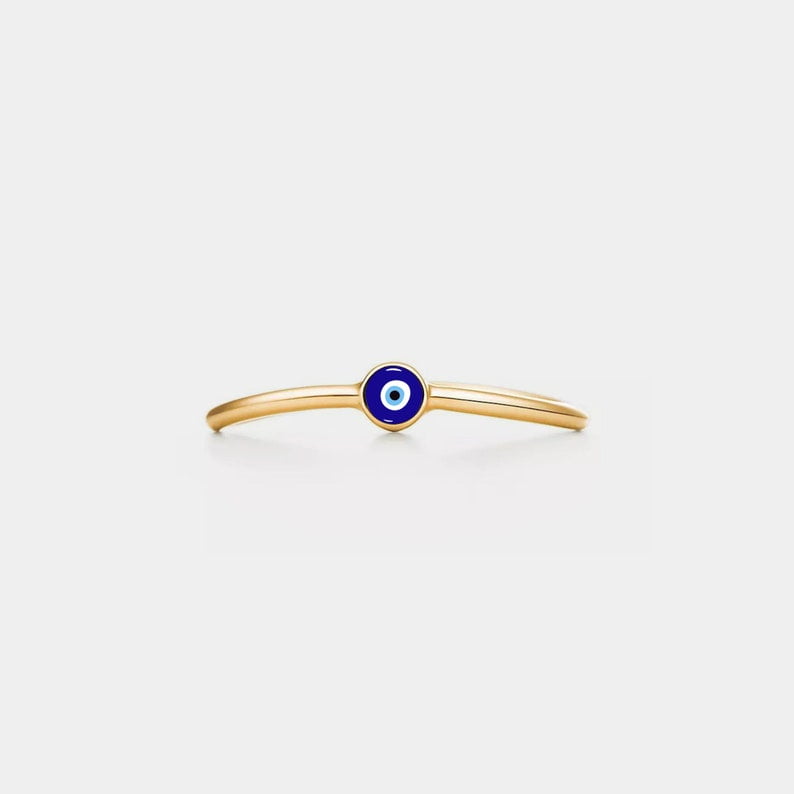 Evil Eye Ocean Wave Ring • Turkish Blue Eye Nazar Stacking Ring • Sterling Silver Friendship ...