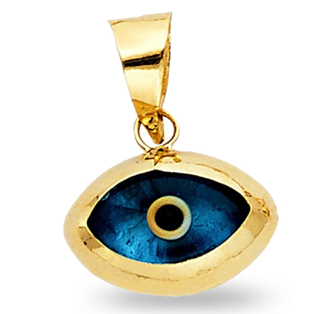 Evil Eye Pendant Solid 14k Yellow Gold Good Luck Charm Polished Fancy ...
