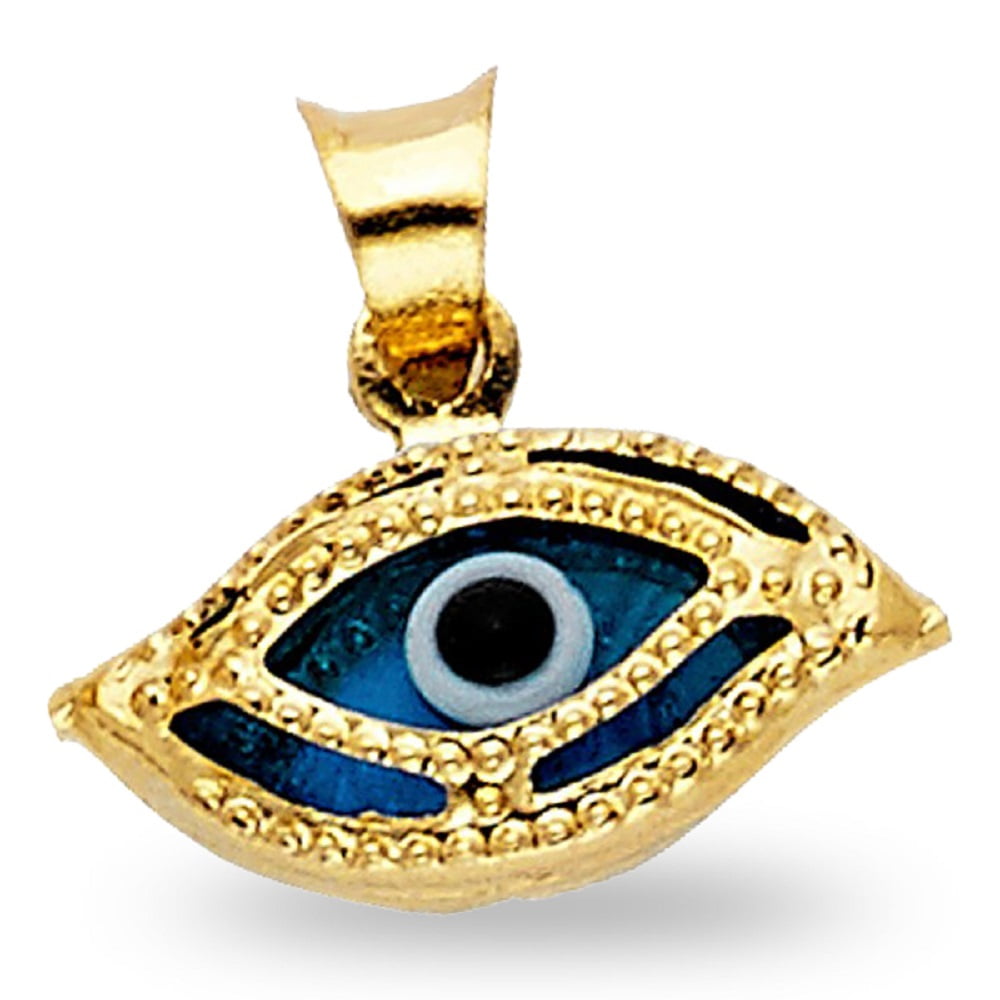 Evil Eye Pendant Solid 14k Yellow Gold Good Luck Charm Polished Genuine ...