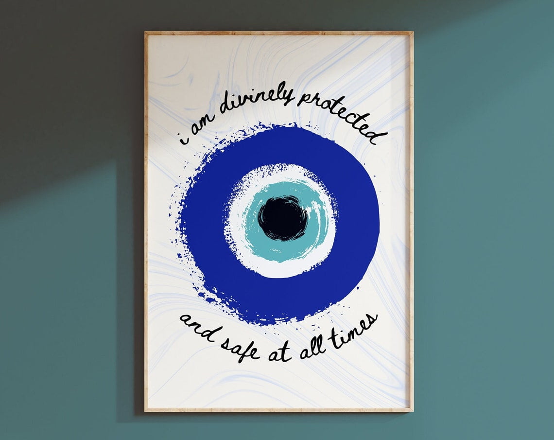 Evil Eye Print • House Protection Poster • Retro Traditional Blue Eye ...