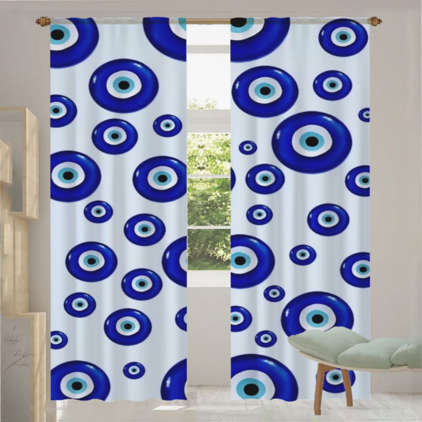 Evil Eye Symbol Tulle Curtain for Living Room Bedroom Decor Sheer ...