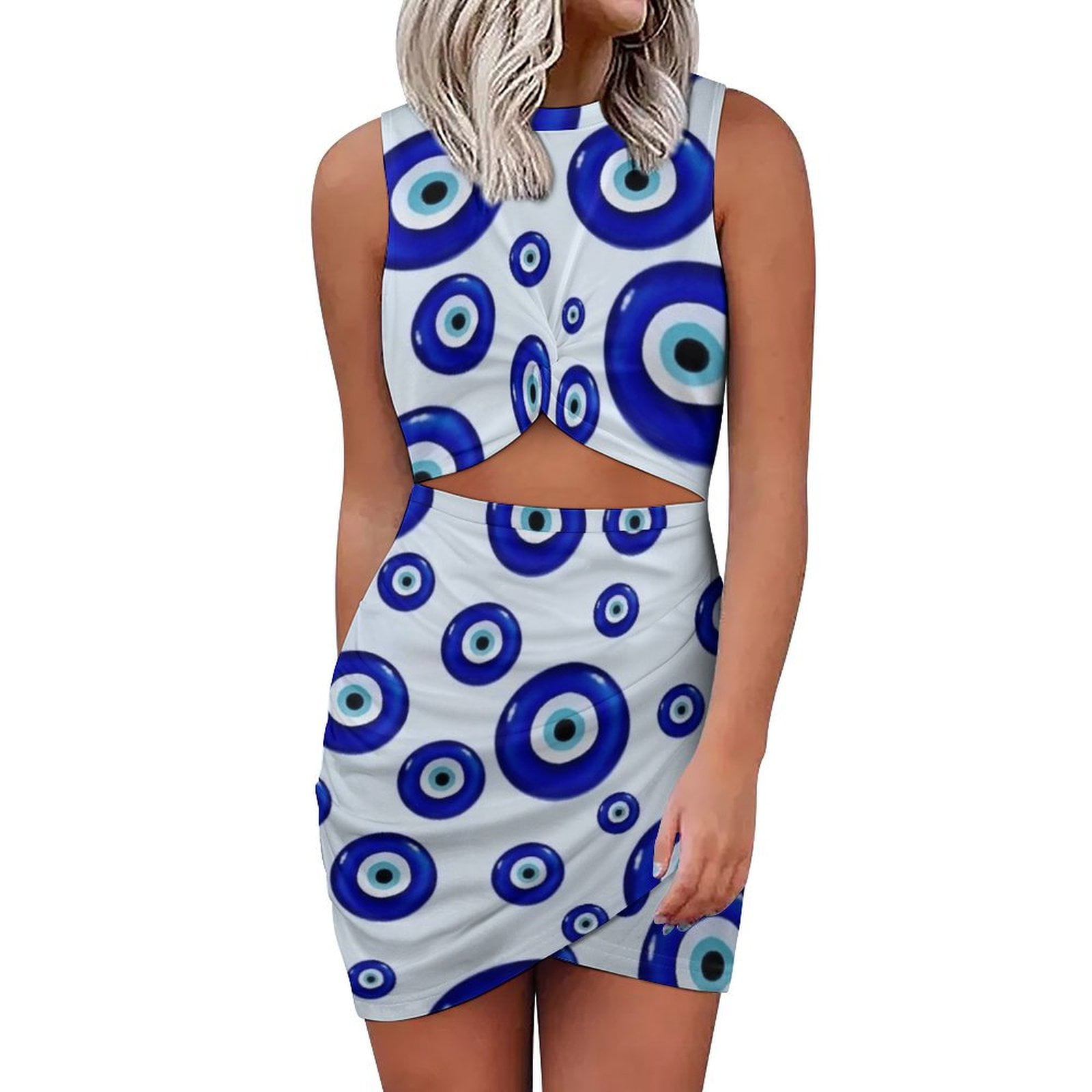 Evil Eye Symbol Women's Crossover Slim Hip Dress Summer Crossover Dress ...