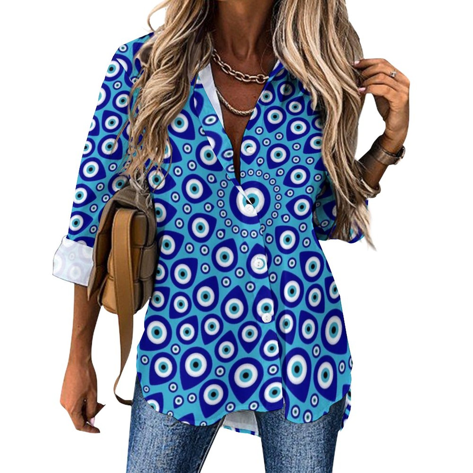 Evil Eye Talisman Casual Blouse Long-Sleeve Arabic Amulet Greek Blouses ...