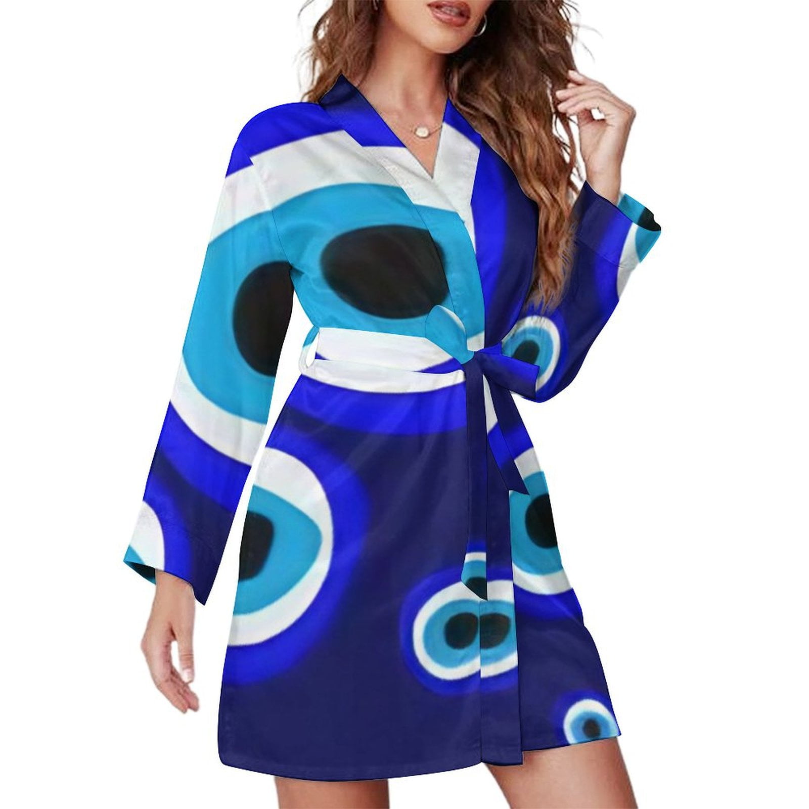 Evil Eye Talisman Night Robe Long Sleeve V Neck Robe With Belt Women's ...