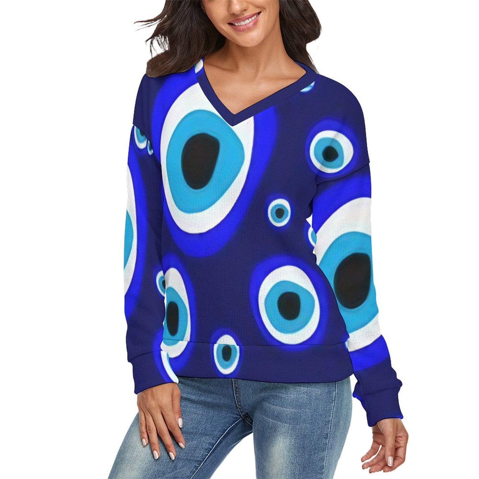 Evil Eye Talisman V-neck Sweater Winter Clothes Long Sleeve Knitwear ...