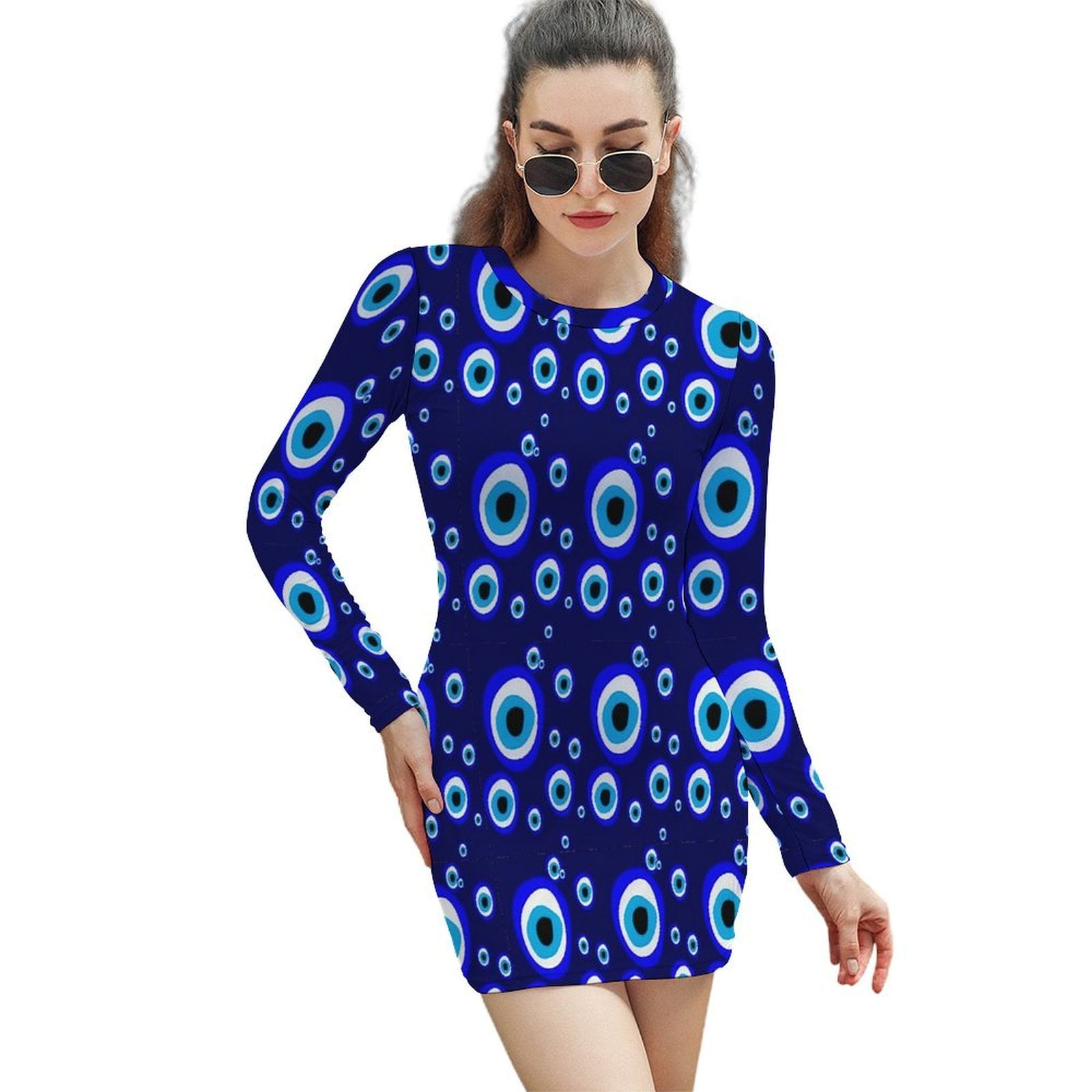 Evil Eye Talisman Women's Long Sleeve Bodycon Dress Soft Stretchy For ...