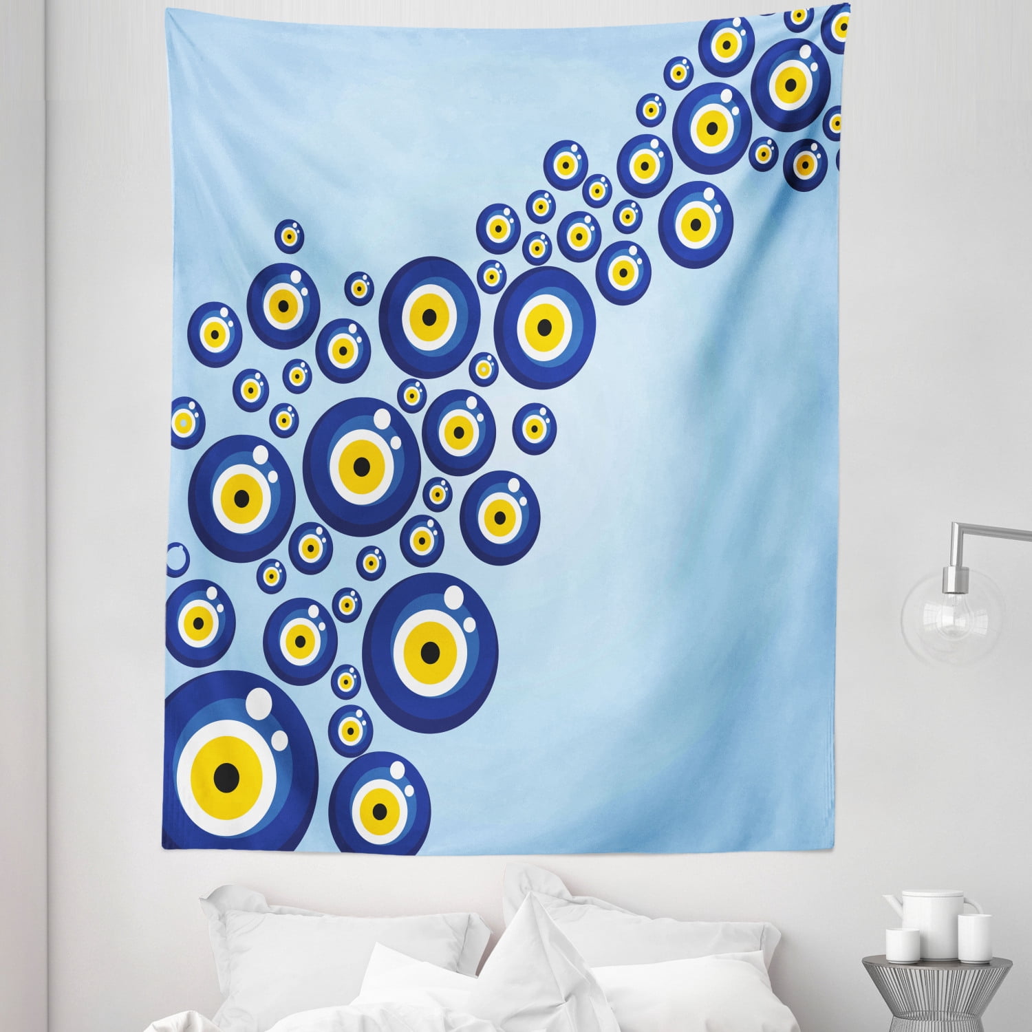 Evil Eye Tapestry, Diagonal Evil Eye Pattern Lively Protection Turkish Cultural, Fabric Wall ...