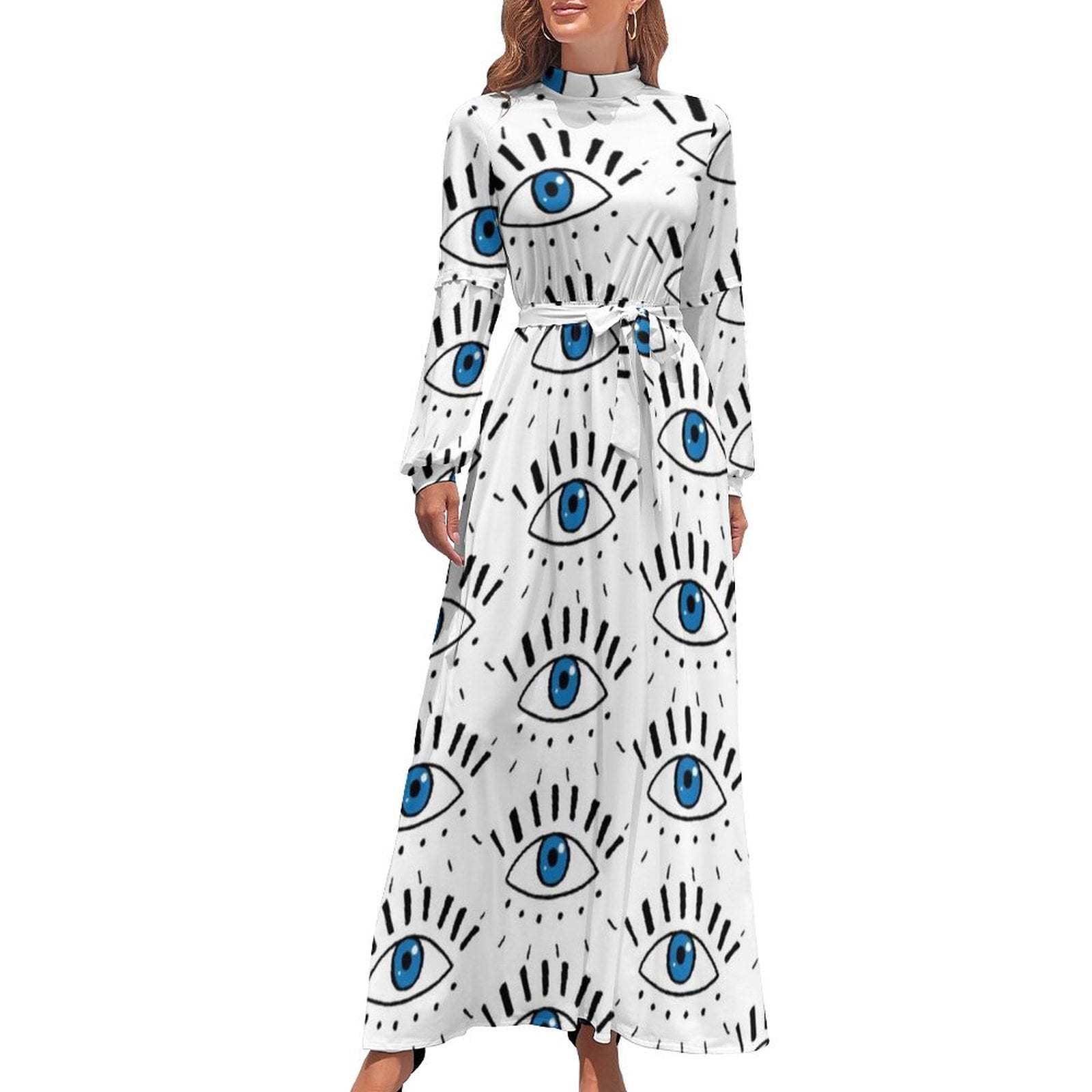 Evil Eyes Dress High Waist Comic Eye Watching Print Boho Beach Dresses ...