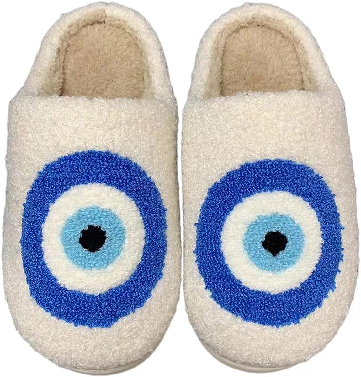 KAQ Women's Evil Eyes & Retro Smile Face Slippers, Winter Bedroom ...
