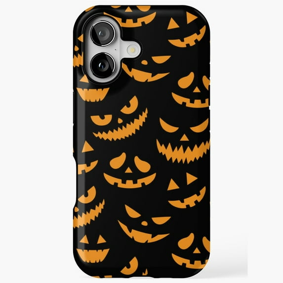 Evil Pumpkin Faces Autumn Pattern Design iPhone Case 17 to 11 Pro Max ...