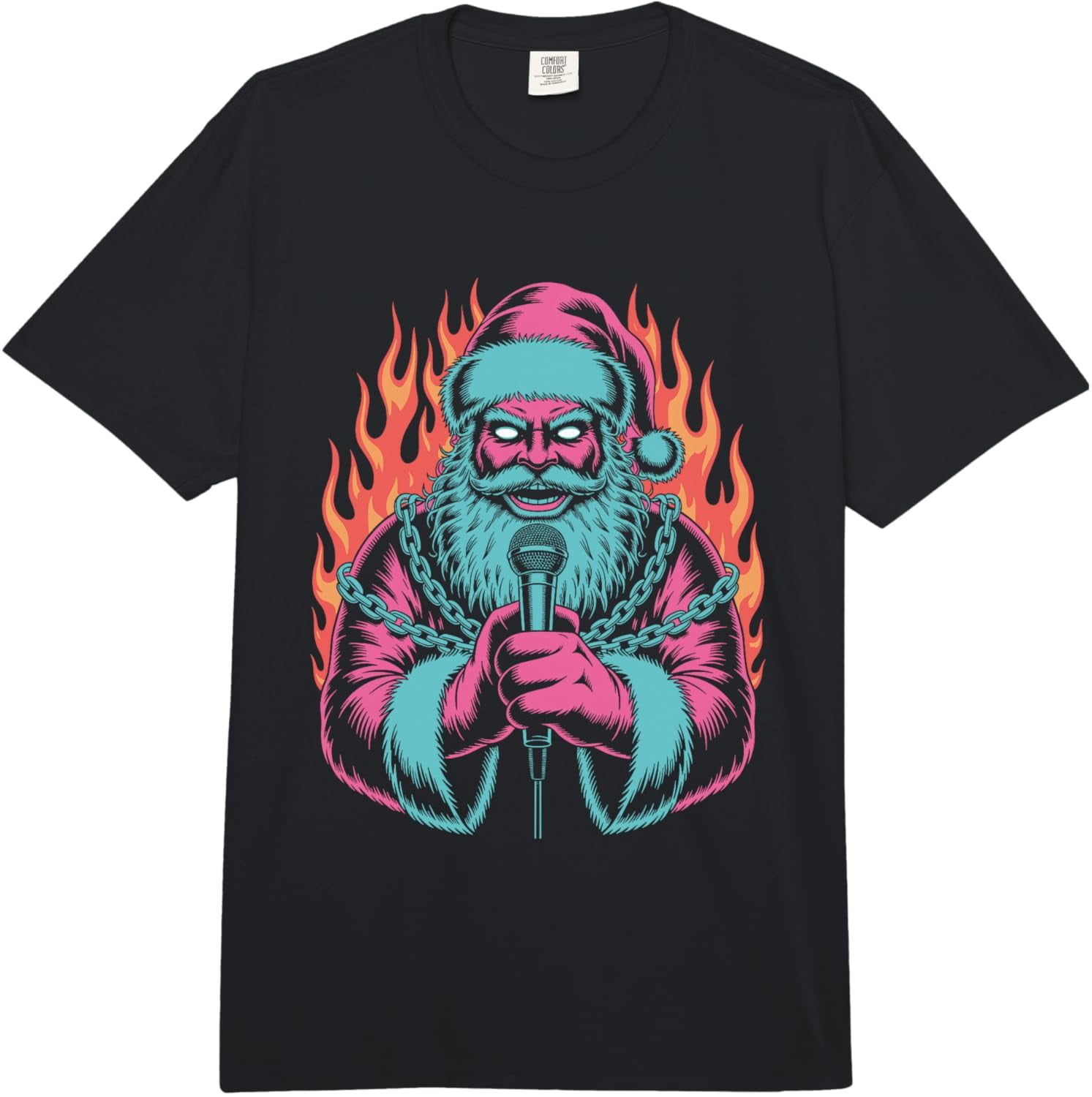 Evil Santa with Microphone Flames Holiday Xmas Rock Comfort Colors ...
