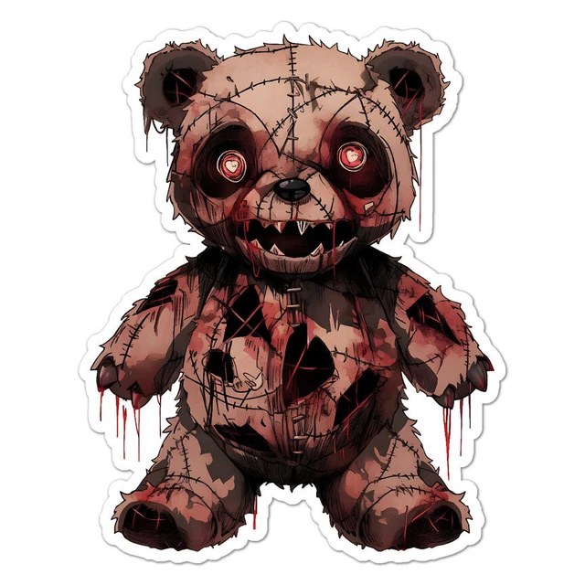 Evil Scary Teddy Bear Sticker Indoor Outdoor Phone Decal Water Bottle ...