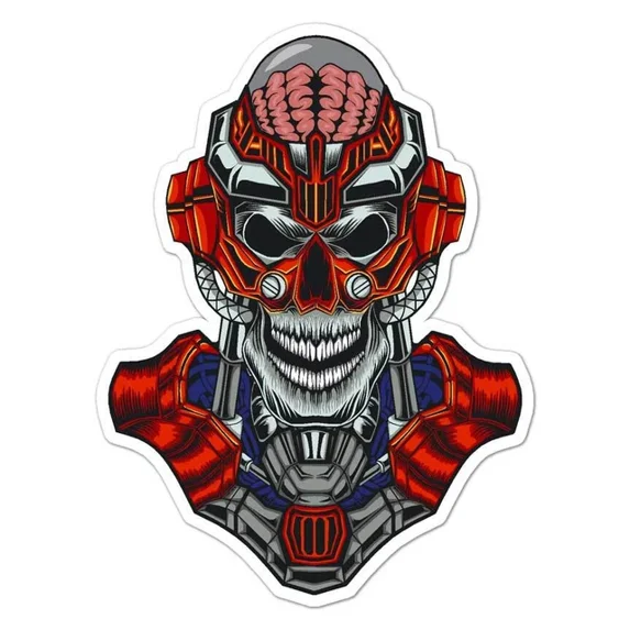Evil Skull Mech Robot Sticker Indoor Outdoor Phone Decal Water Bottle ...