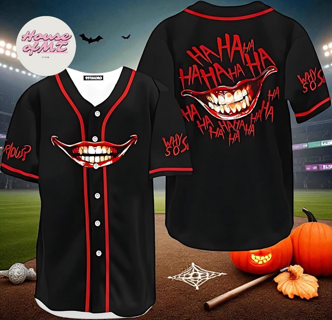 Evil Smile Baseball Jersey, Joker Inspired Halloween Jersey Shirt ...